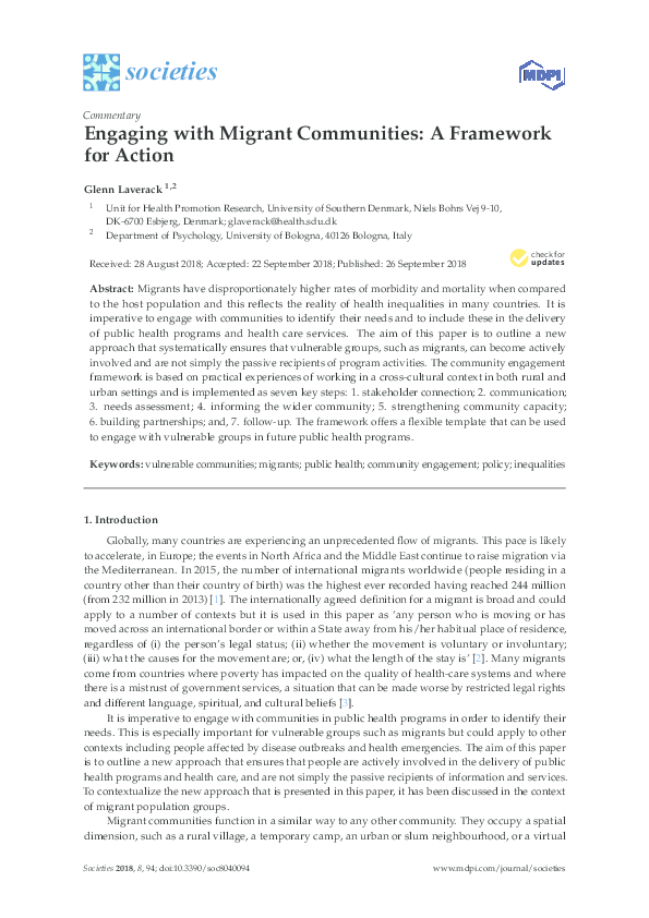 (PDF) Engaging with Migrant Communities: A Framework for Action