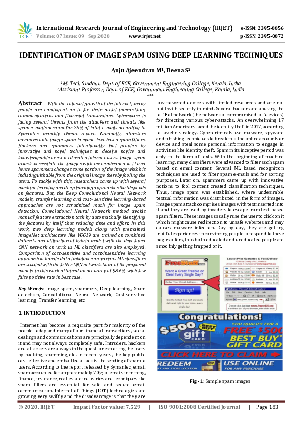(PDF) IRJET- IDENTIFICATION OF IMAGE SPAM USING DEEP LEARNING TECHNIQUES