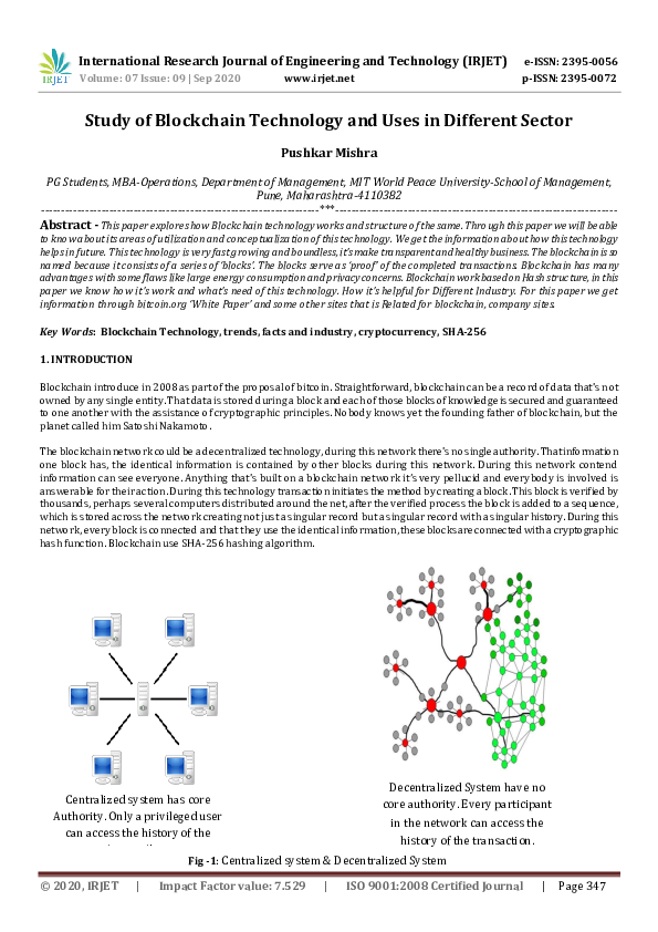 (PDF) Study of Blockchain Technology and Uses in Different Sector