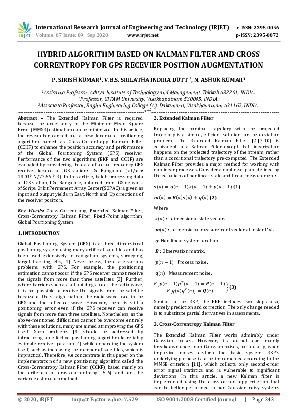 Pdf Hybrid Algorithm Based On Kalman Filter And Cross Correntropy For