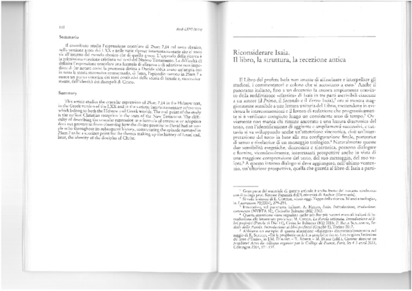 (PDF) Benzi G., Riconsiderare Isaia. Il libro, la struttura, la ...