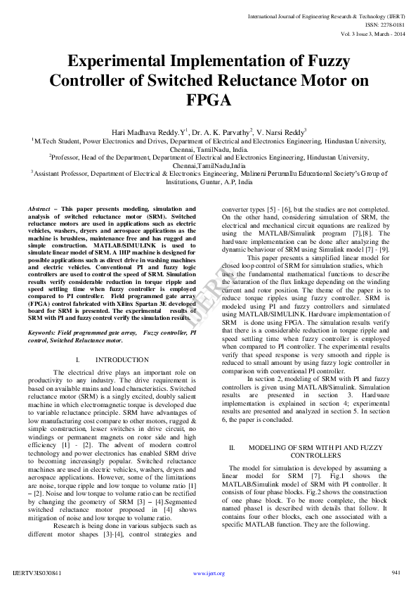 Pdf Ijert Experimental Implementation Of Fuzzy Controller Of Switched Reluctance Motor On Fpga