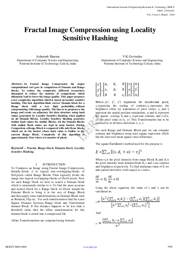 (PDF) IJERT-Fractal Image Compression using Localitysensitive Hashing