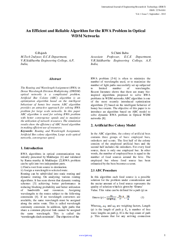 (PDF) IJERT-An Efficient and Reliable Algorithm for the RWA Problem in Optical WDM Networks