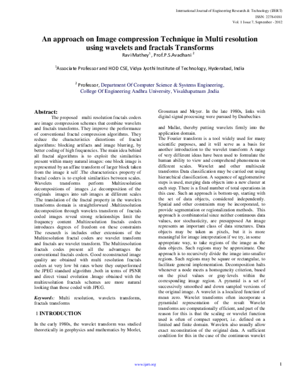 (PDF) IJERT-An approach on Image compression Technique in Multi resolution using wavelets and ...