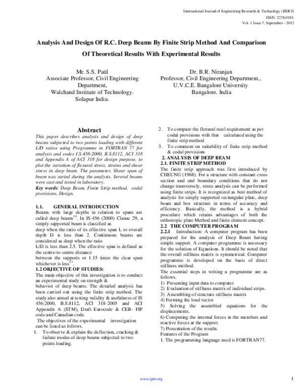 (PDF) IJERT-Analysis And Design Of R.C. Deep Beams By Finite Strip Method And Comparison Of ...