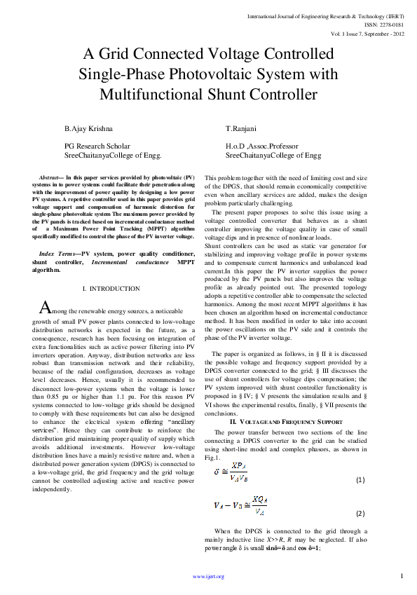 (PDF) IJERT-A Grid Connected Voltage Controlled Single-Phase Photovoltaic System with ...