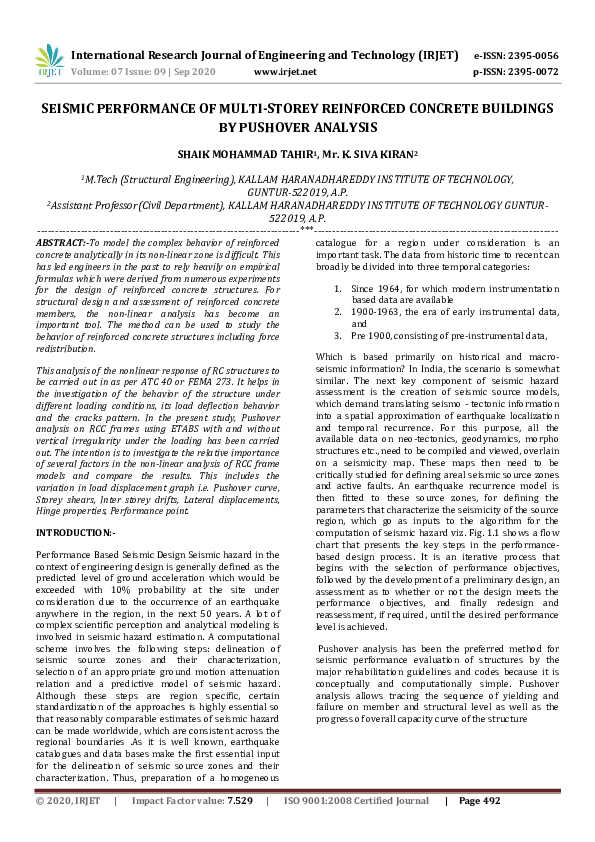 (PDF) IRJET- SEISMIC PERFORMANCE OF MULTI-STOREY REINFORCED CONCRETE BUILDINGS BY PUSHOVER ANALYSIS