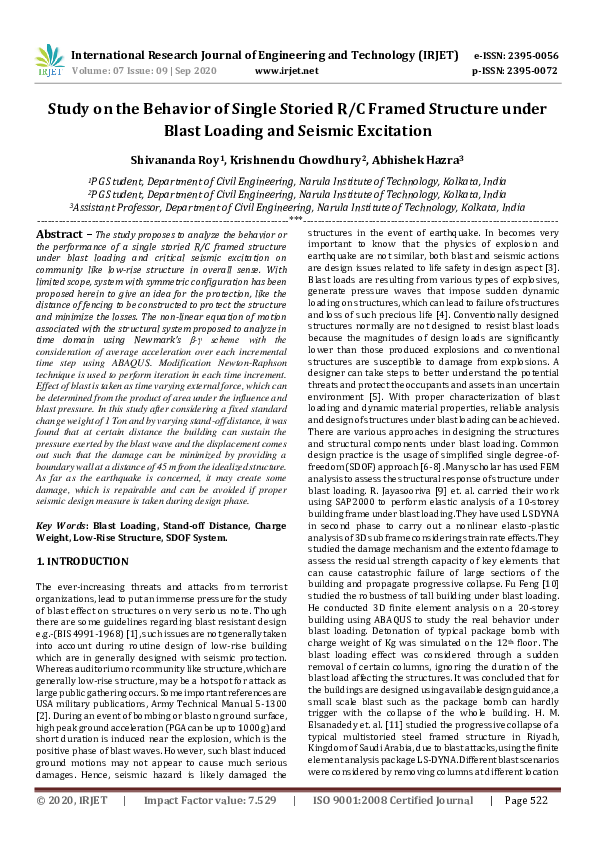 (PDF) IRJET- Study on the Behavior of Single Storied R/C Framed Structure under Blast Loading ...