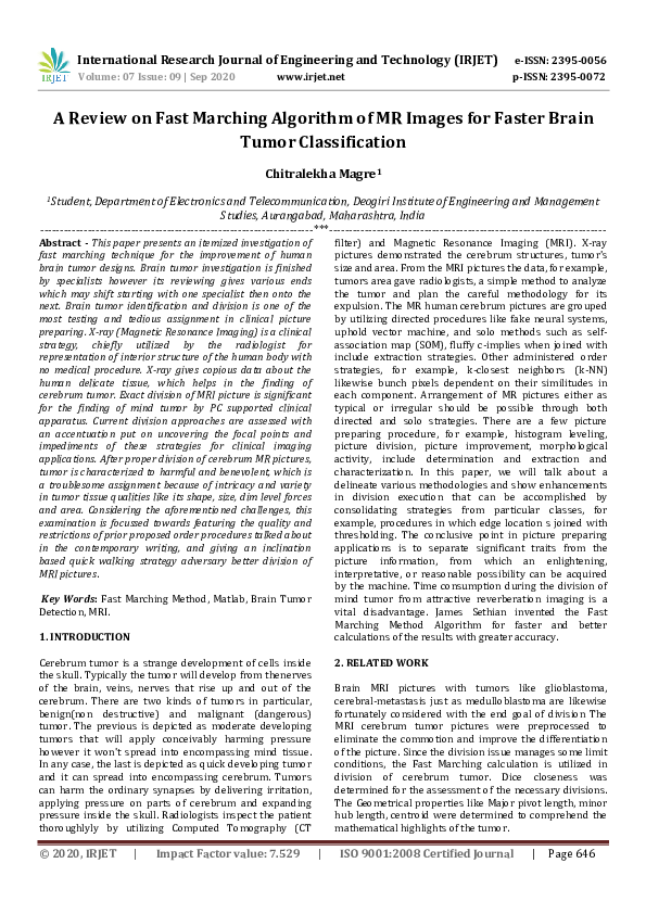 (PDF) IRJET- A Review on Fast Marching Algorithm of MR Images for ...
