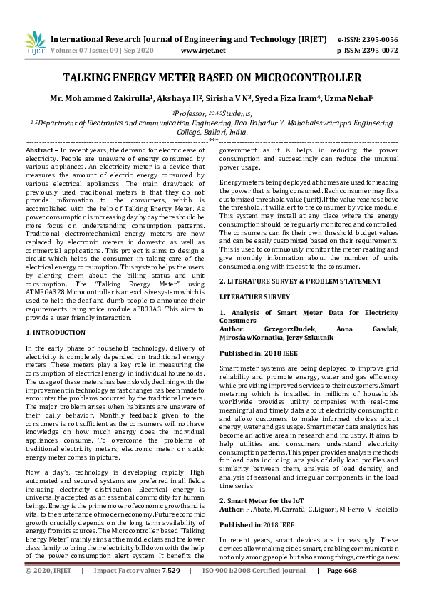 (PDF) IRJET- TALKING ENERGY METER BASED ON MICROCONTROLLER