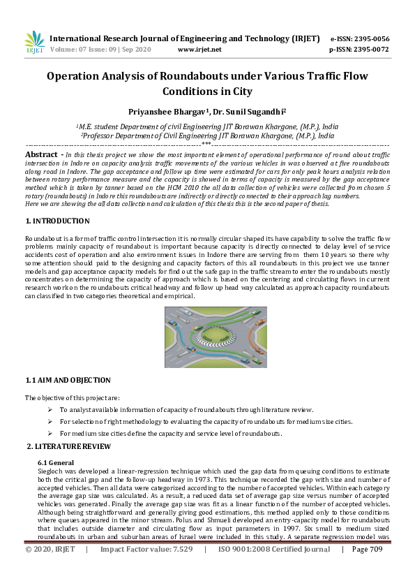 (PDF) IRJET- Operation Analysis of Roundabouts under Various Traffic Flow Conditions in City