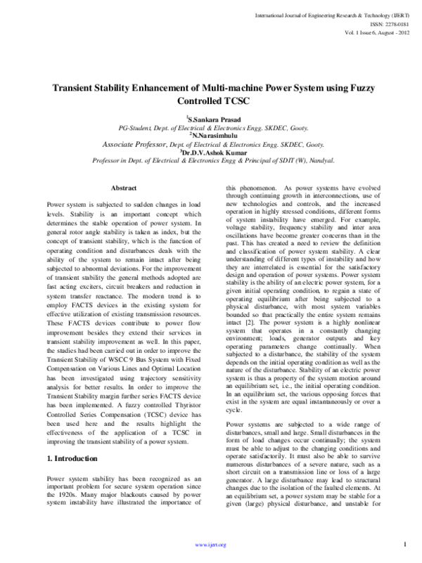 (PDF) IJERT-Transient Stability Enhancement of Multi-machine Power System using Fuzzy Controlled ...
