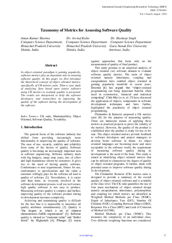 (PDF) IJERT-Taxonomy of Metrics for Assessing Software Quality