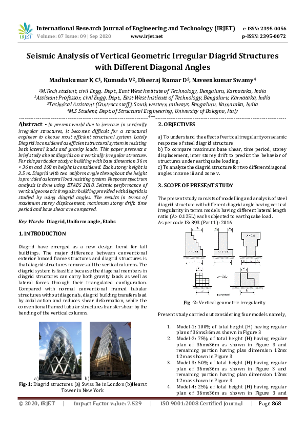 (PDF) IRJET- Seismic Analysis of Vertical Geometric Irregular Diagrid Structures with Different ...