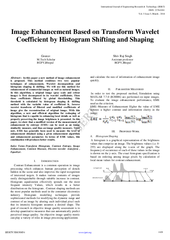 (PDF) IJERT-Image Enhancement Based on Transform Wavelet Coefficient by Histogram Shifting and ...