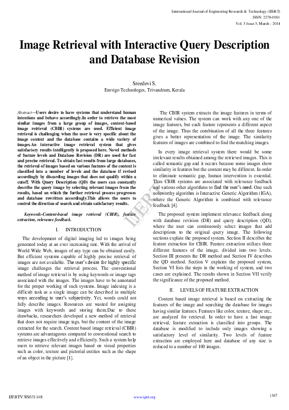 Pdf Ijert Image Retrieval With Interactive Query Description And Database Revision