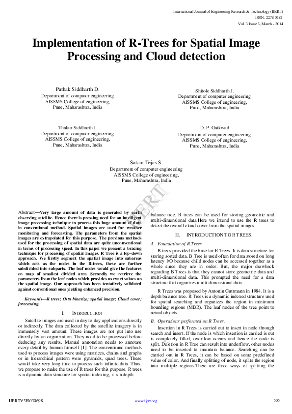 (PDF) IJERT-Implementation of R-Trees for Spatial Image Processing and Cloud detection