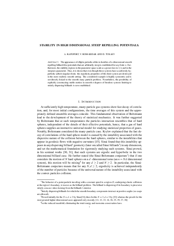 (PDF) Stability in High Dimensional Steep Repelling Potentials