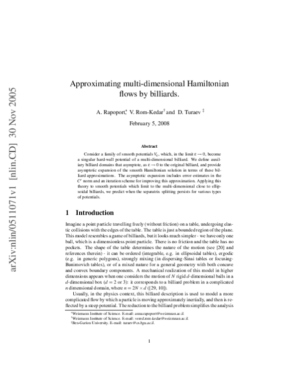 (PDF) Approximating Multi-Dimensional Hamiltonian Flows by Billiards
