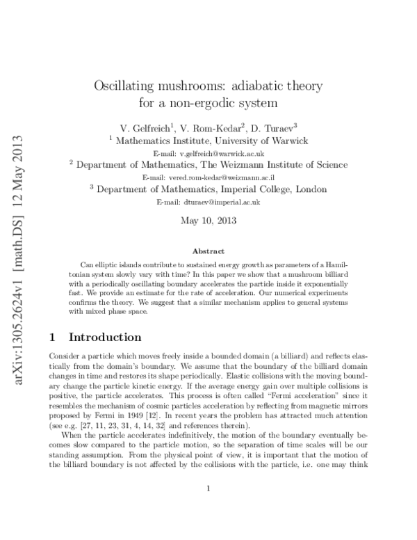 (PDF) Oscillating mushrooms: adiabatic theory for a non-ergodic system