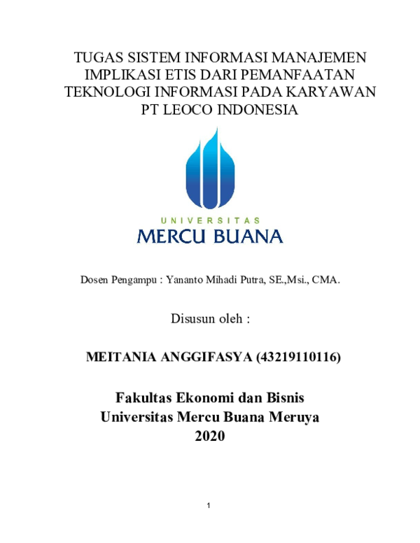 (DOC) TUGAS SISTEM INFORMASI MANAJEMEN IMPLIKASI ETIS DARI PEMANFAATAN TEKNOLOGI INFORMASI PADA ...