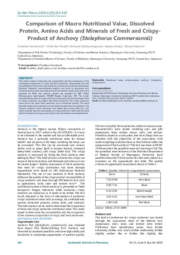 (PDF) Comparison of Macro Nutritional Value, Dissolved Protein, Amino ...