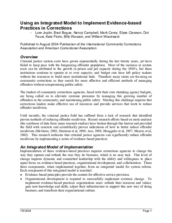 (PDF) Using an integrated model to implement evidence-based practices ...