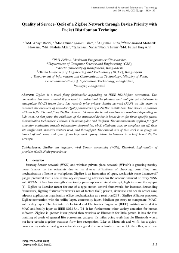 Pdf Quality Of Service Qos Of A Zigbee Network Through Device Priority With Packet