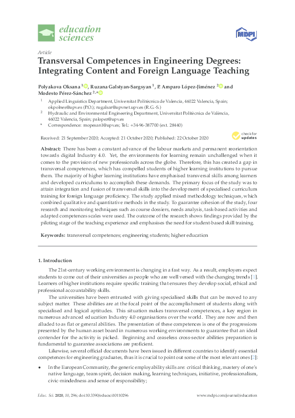 (PDF) Transversal Competences in Engineering Degrees: Integrating ...