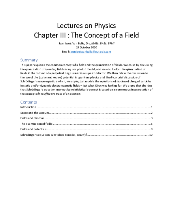 (PDF) Lectures on Physics Chapter III : The Concept of a Field