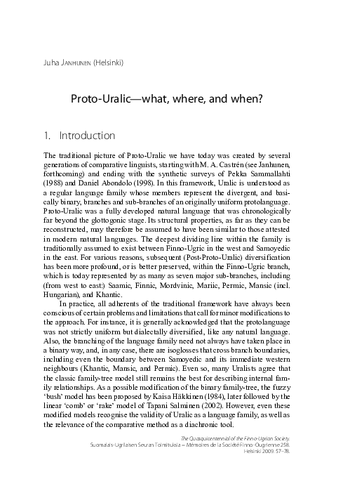 (PDF) Proto-Uralic-what, where, and when