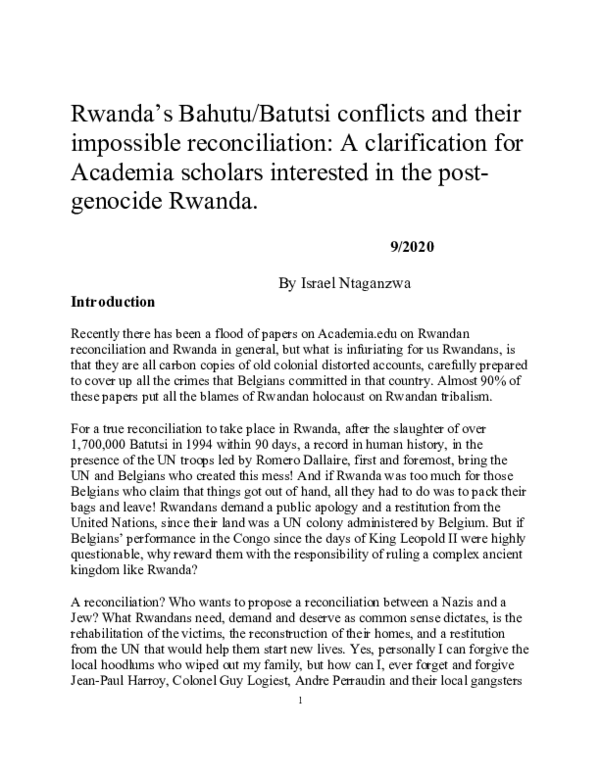(DOC) Rwanda's Bahutu/Batutsi conflicts and their impossible ...