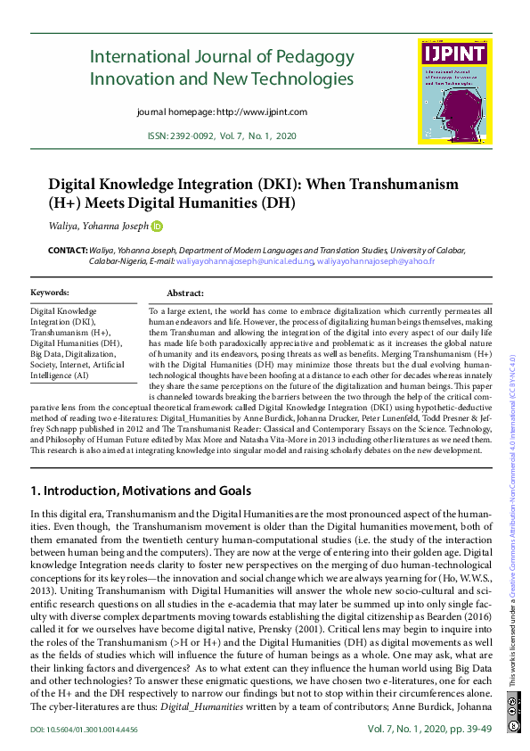 (PDF) Digital Knowledge Integration (DKI): When Transhumanism (H+ ...