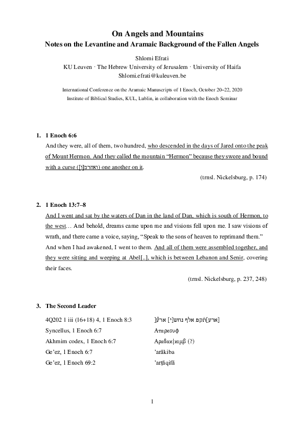 (PDF) On Angels and Mountains Notes on the Levantine and Aramaic ...