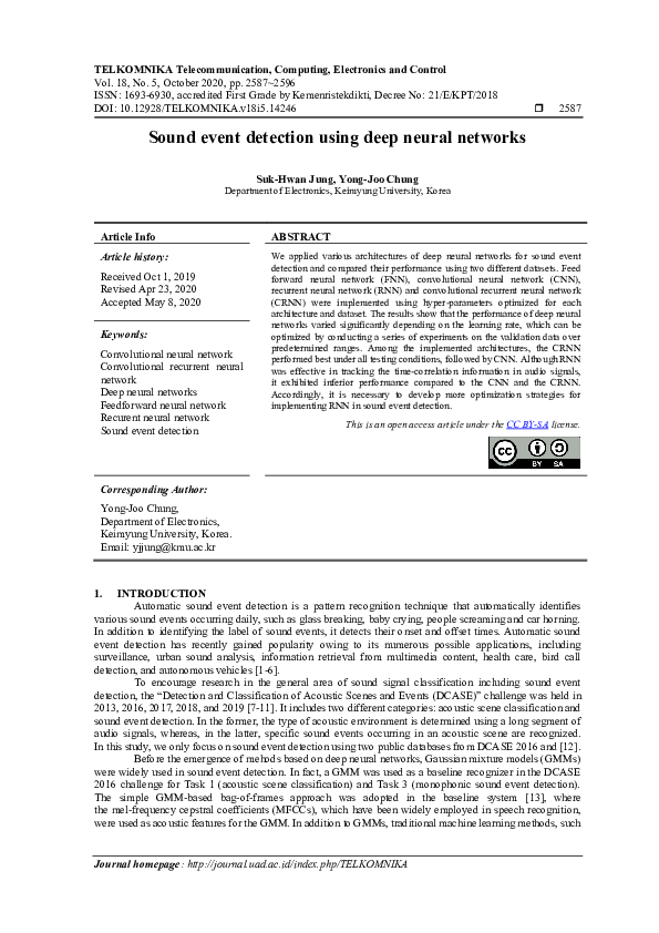 Pdf Deep Learning Approaches For Sound Detection