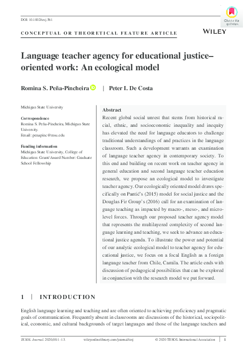 (PDF) Language teacher agency for educational justice- oriented work ...