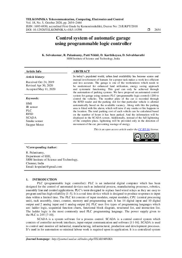 (PDF) Control system of automatic garage using programmable logic controller