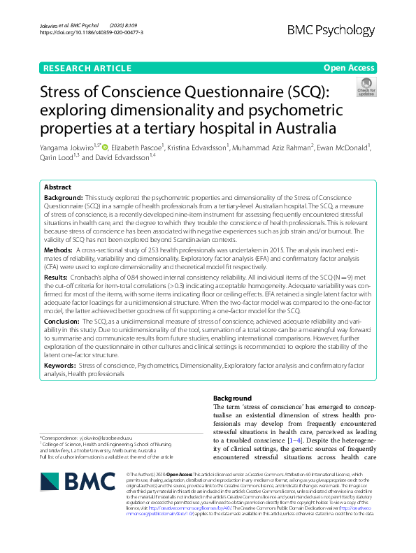 (PDF) Stress of Conscience Questionnaire (SCQ): exploring ...