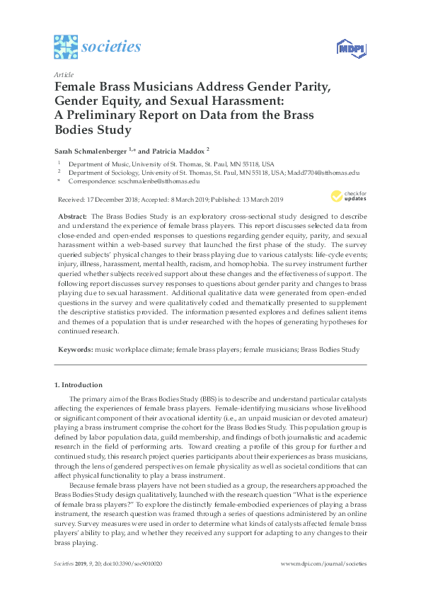 (PDF) Female Brass Musicians Address Gender Parity, Gender Equity, and ...