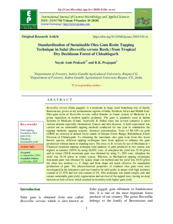 (PDF) Standardization of Sustainable Oleo Gum Resin Tapping Technique ...