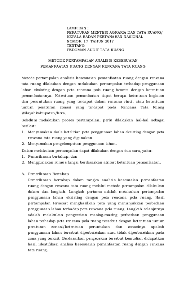 (PDF) LAMPIRAN Peraturan Menteri no 17 Tahun 2017 Audit Tata Ruang ...