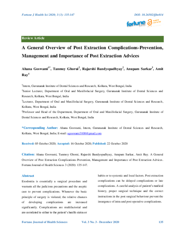 (PDF) A General Overview of Post Extraction Complications-Prevention ...