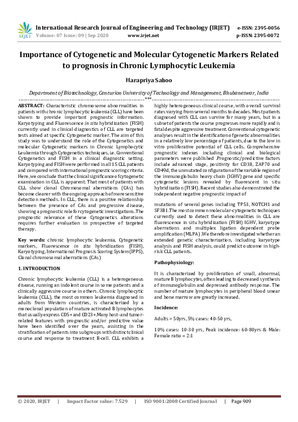 (PDF) Importance of Cytogenetic and Molecular Cytogenetic Markers Related to prognosis in ...