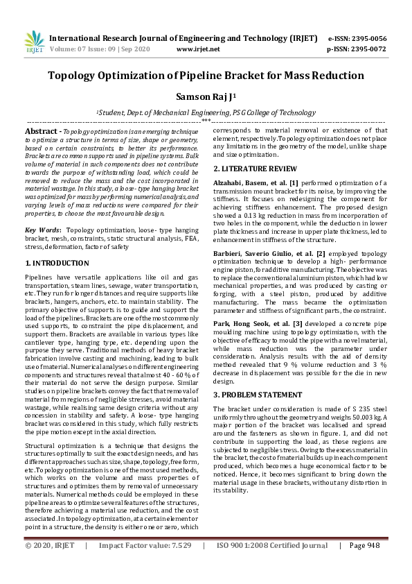 Pdf Irjet Topology Optimization Of Pipeline Bracket For Mass Reduction