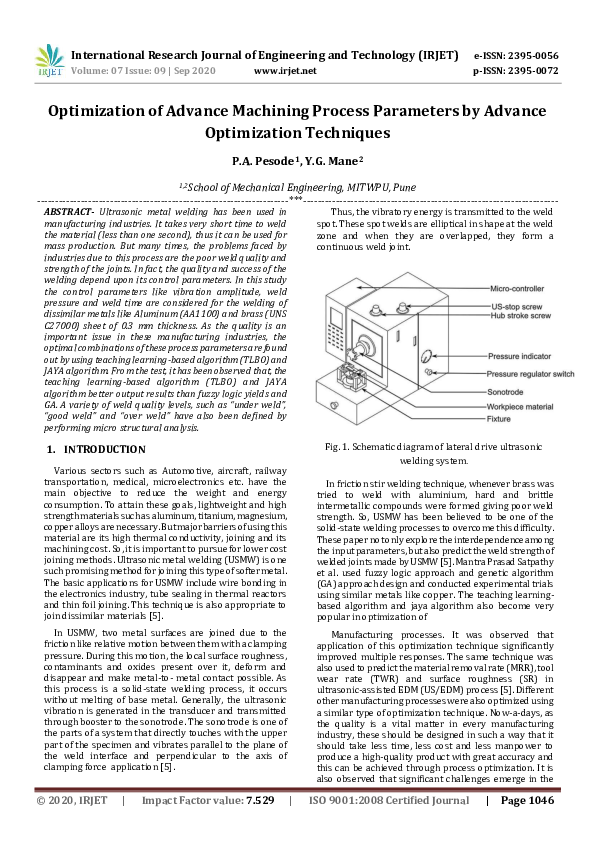 (PDF) IRJET- Optimization of Advance Machining Process Parameters by Advance Optimization Techniques
