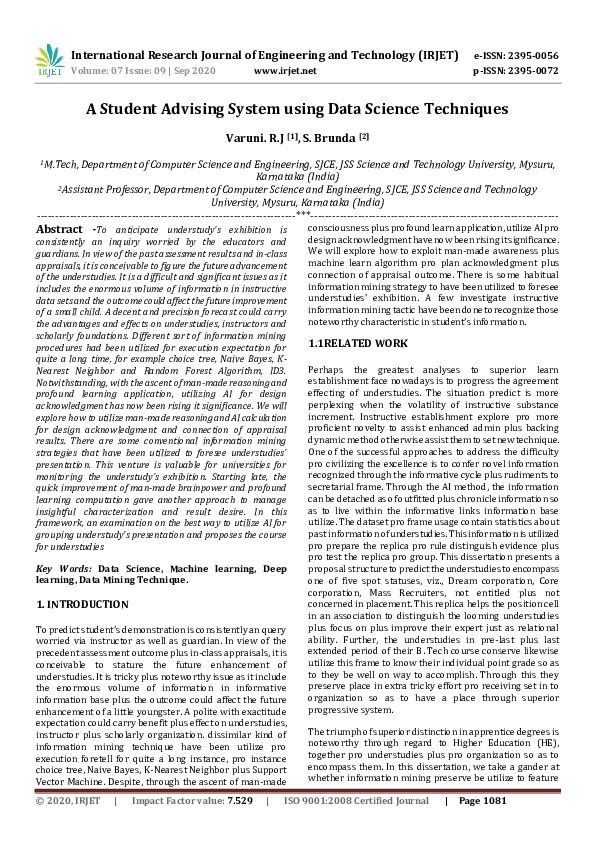 (PDF) IRJET- A Student Advising System using Data Science Techniques