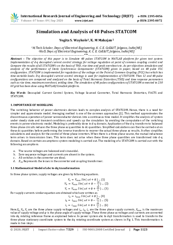 (PDF) IRJET- Simulation and Analysis of 48 Pulses STATCOM