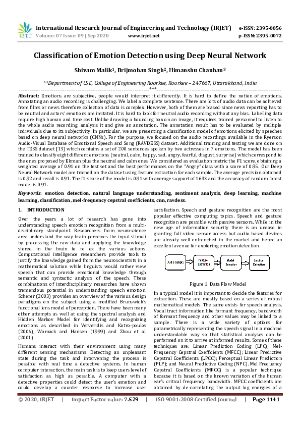 (PDF) Classification of Emotion Detection using Deep Neural Network