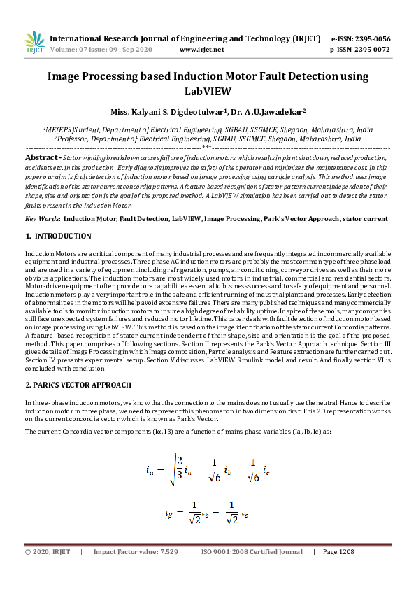 Pdf Image Processing Based Induction Motor Fault Detection Using Labview